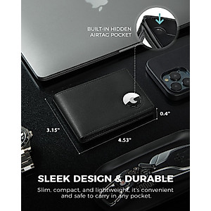 LORZOR AirTag Wallet - Bifold Genuine Leather Mens Minimalist Wallet with AirTag Holder, RFID Blocking Wallet for Apple Air Tag up to 11 Cards Gifts for Men