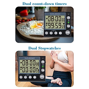 Runleader Kitchen Timer, Bakery Timer, Digital Display Cooking Timer Count Down/Count Up Timer with Magnetic Back,Independent Button,Aloud Alarm,for Cooking Learning Sport Office(Not Included battery)