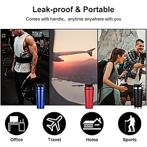 WAASS Double Wall, Stainless Steel Vacuum Insulated Protein Shaker Bottle with Mixer Ball for Gym - Leakproof One-Click Lid - BPA-Free Metal Smoothie Cup for Hot & Cold Drinks (Black)