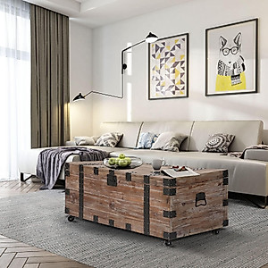 Mesnt Storage Cabinet for Bedroom, Antique Wood Gray Trunk Table and Side Table with Large Storage Dress Up Your Living Room