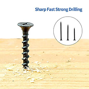 WELLOCKS Drywall Screws 230 Pcs #6×5/8" to 2-1/2" Wood Screws Assortment Kit Self Tapping Black Coating Bugle Head Coarse Phillips Sharp Point Fast Drilling for Wood Drywall Sheetrock (D158)