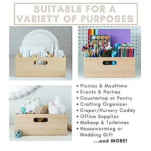 Large Wooden Silverware Caddy For Party, Holds Plates, Napkins, Cups, Forks, Spoons, and Knives, Utensil Holder for Party, Hosting Essentials, Cutlery Holder for Party, Flatware Caddy, Utensil Caddy