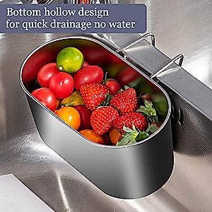 Stainless Steel Sink Drain Strainer Basket, Multifunctional Hanging Sink Strainer Colander Drain Basket for Filter Kitchen Waste and Wash Vegetables Fruits (Silver)
