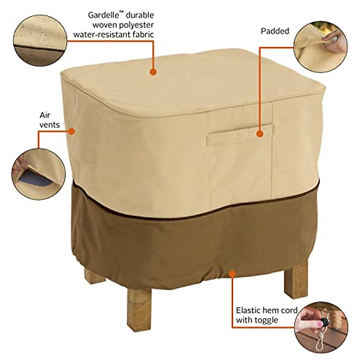Classic Accessories Veranda Water-Resistant 31 Inch Square Patio Ottoman/Side Table Cover, Outdoor Ottoman Cover