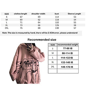 MOMEITU Gothic Hoodie Girls Anime Hooded Sweater Women Loose Street Sports Y2K Clothes Grunge Clothes (Pink Tiger,L,Large)
