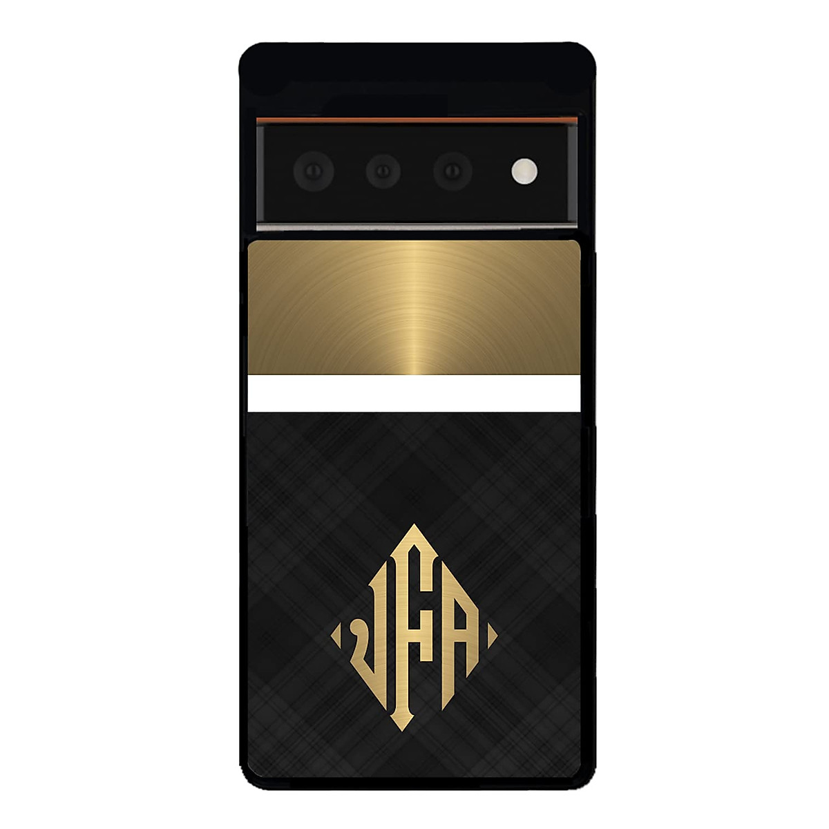 Black and Gold Personalized Diamond Monogram Black Rubber Phone Case Compatible With Google Pixel 8 Pro, 8a, 8, 7a, 7, Pixel 7 Pro, 6a, Pixel 6 Pro, 6, 5, 4a 5G, 4a 4G, 4, 4 XL, 3a, 3a XL, 3, 3 XL