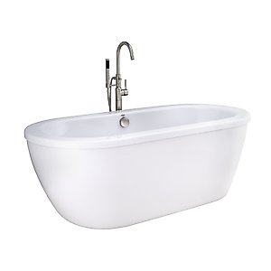 American Standard 2764014M203.011 Cadet 66 in. Acrylic Freestanding Soaker Bathtub with Tub Filler, Hand Shower and Drain, Arctic White