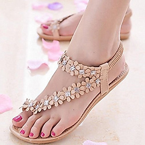 Highly Recommend Great Value Flip-Flop Women Summer Bohemia Flower Beads Flip-Flop Shoes Flat Sandals