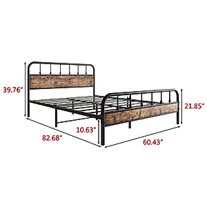 Elegant Home Products Black Queen Bed Frame with Headboard,Metal Platform Bed Frames,No Box Spring Needed,Easy Assembly Rustic Brown