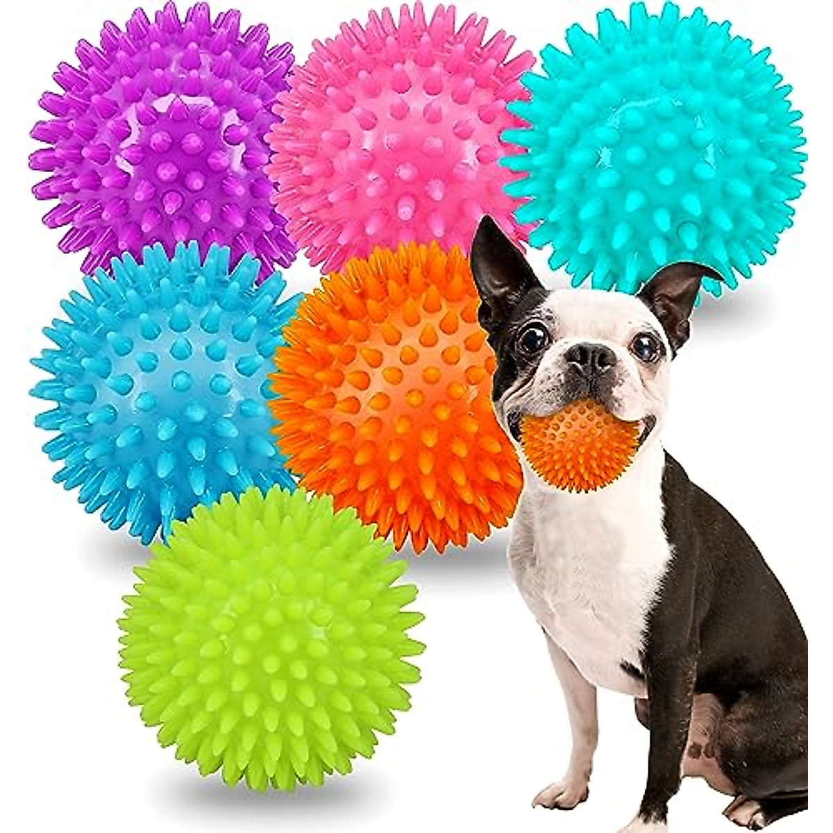 2.5" Squeaky Dog Balls for Small Medium Dogs, 6 Pack Small Dog Chew Toys with Spike, Puppy Toys for Teeth Cleaning and Training