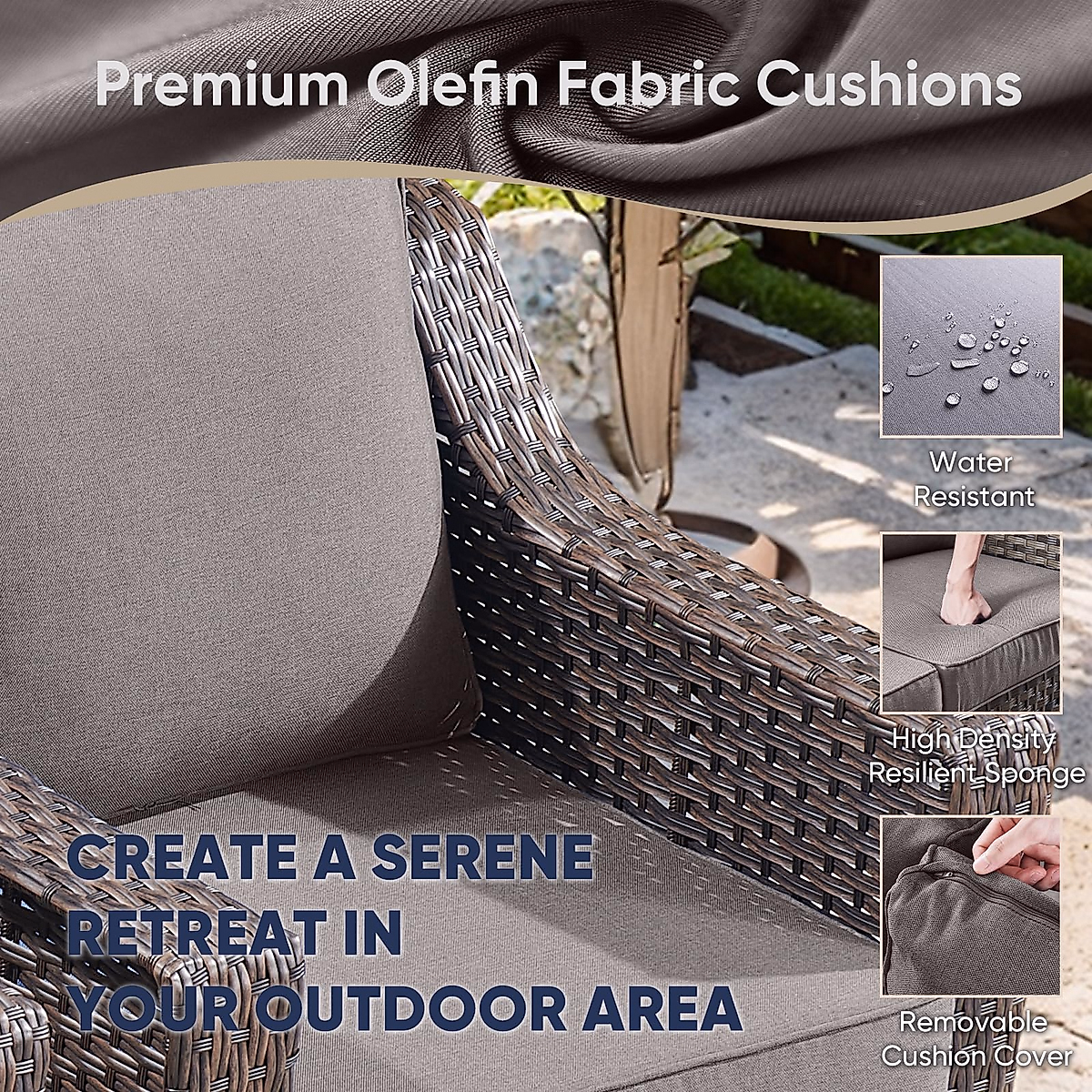 Outdoor Wicker Chair Set of 2-Outdoor Patio Chairs with Deep Seating Patio Dining Chairs for Deck Balcony Poolside Backyard-Brown/Grey