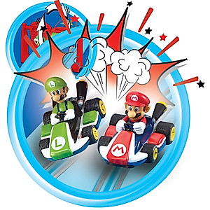 Carrera First Nintendo Mario Kart Slot Car Race Track - Includes 2 Cars: Mario and Luigi and Two-Controllers - Battery-Powered Beginner Set for Kids Ages 3 Years and Up, 20063028