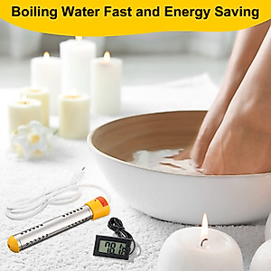 2 Pcs Pool Immersion Water Heater 5 Gallons in Minutes 1500W Pool Heater for Above Ground Bucket Heater and Stainless Steel Guard Digital LCD Thermometer Electric Portable Water Heater Hot Tub Heater