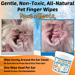 Multi-Purpose All-Natural Pet Finger Wipes, Organic, Safe, Non-Toxic Formulated Pre-Moistened Wipes. Remove Plaque & Whiten Teeth, Clear Ear Wax/Dirt Buildup, Soothe Dry Skin Folds, Remove Tear Stains