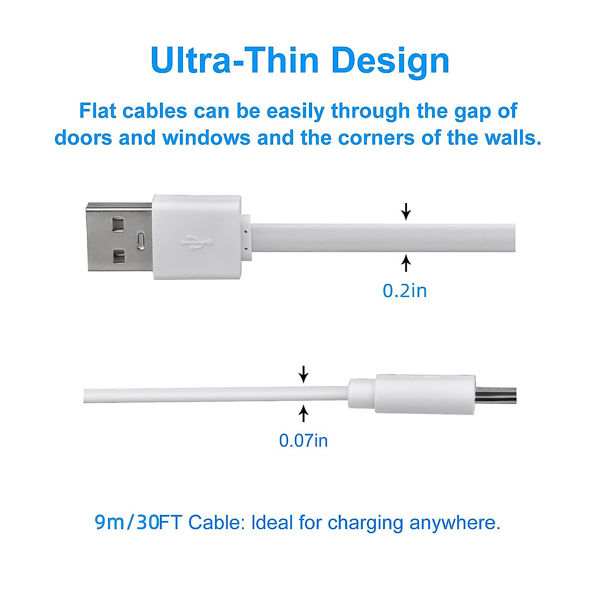 30FT Power Extension Cable Compatible with Wyze Cam v3, Wyze cam OG,Wyze Cam Pan, NestCam Indoor,Blink,Amazon Cloud Camera,USB to Micro USB Durable Charging for Camera (1pack)