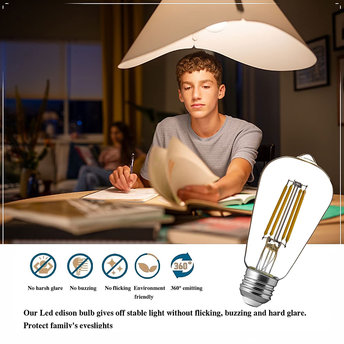 winsaLED Light Bulbs 75 watt, LED Bulbs 60~75 Watt Equivalent, 7W=75W, High Bright 850lm E26 Medium Base, Daylight 4000K Vintage Light Bulb 12pack, Non-Dim…