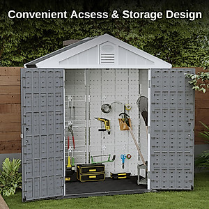 EAST OAK Metal Hook Set, Suitable for 7×4×8.2 FT Waterproof Resin Tool Shed with Window, 152Cu.ft Outside House Shed, Easy to Assemble, High Weight Capacity, Rust Proof and Durable