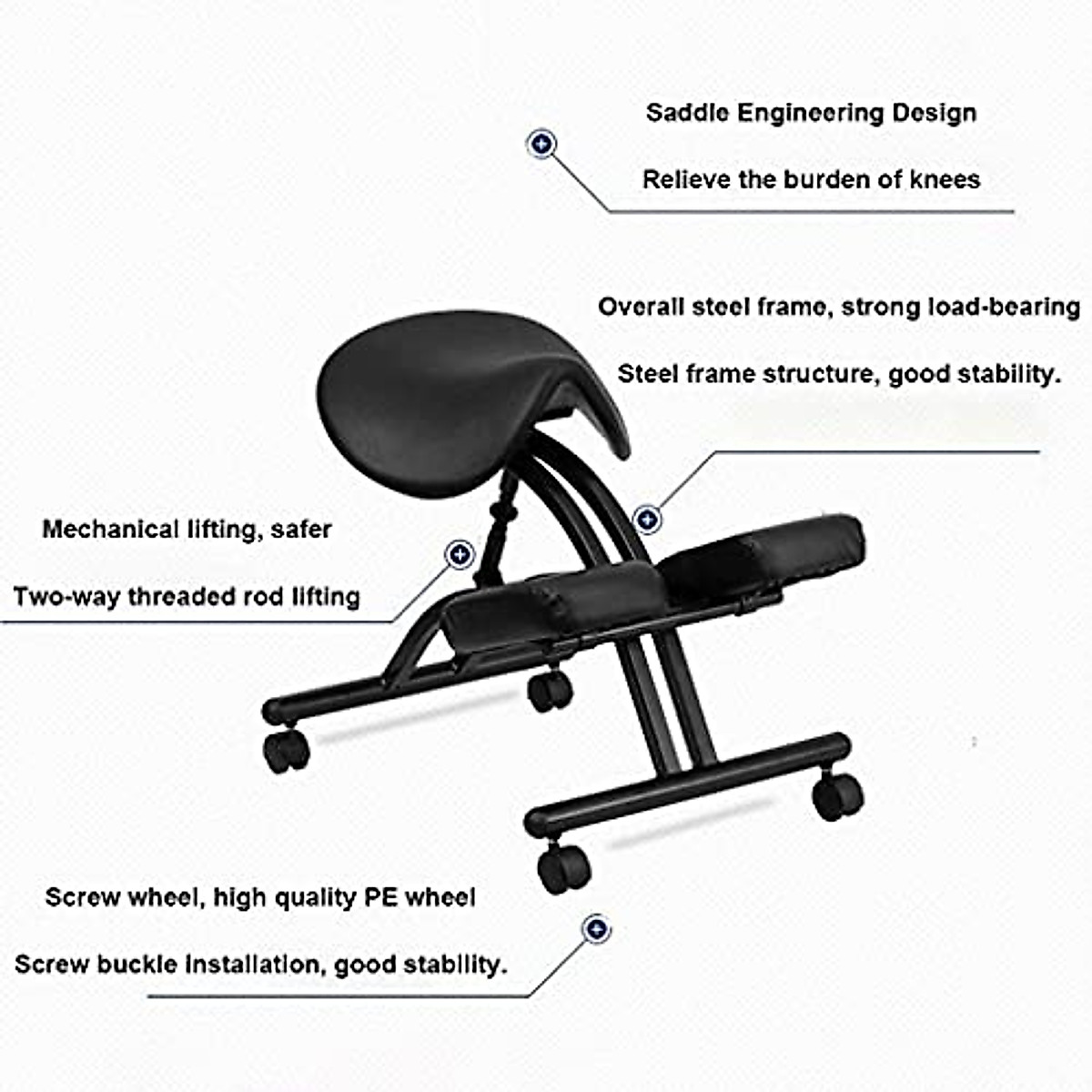 Kneeling Chairs Ergonomic Saddle Posture Correction Kneel Stool Home Office Chair Comfortable Computer Chair Relieving Back and Neck Pain (Size : 60×46×50cm)