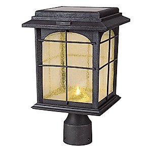 Creative Industries Solar Outdoor Hand-Painted Sanded Iron Post Lantern with Seedy Glass Shade
