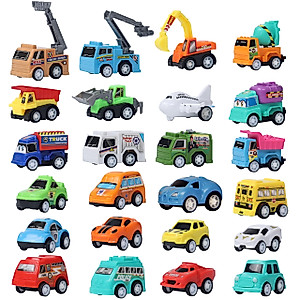 Juegoal 24 Pieces Pull Back Cars and Trucks Toy Vehicles Set for 3-6 Year Old Toddlers Kids, Kids Party Favors, Stocking Stuffers, Easter Party Favors Gifts Presents Toys, Perfect for Boys and Girls