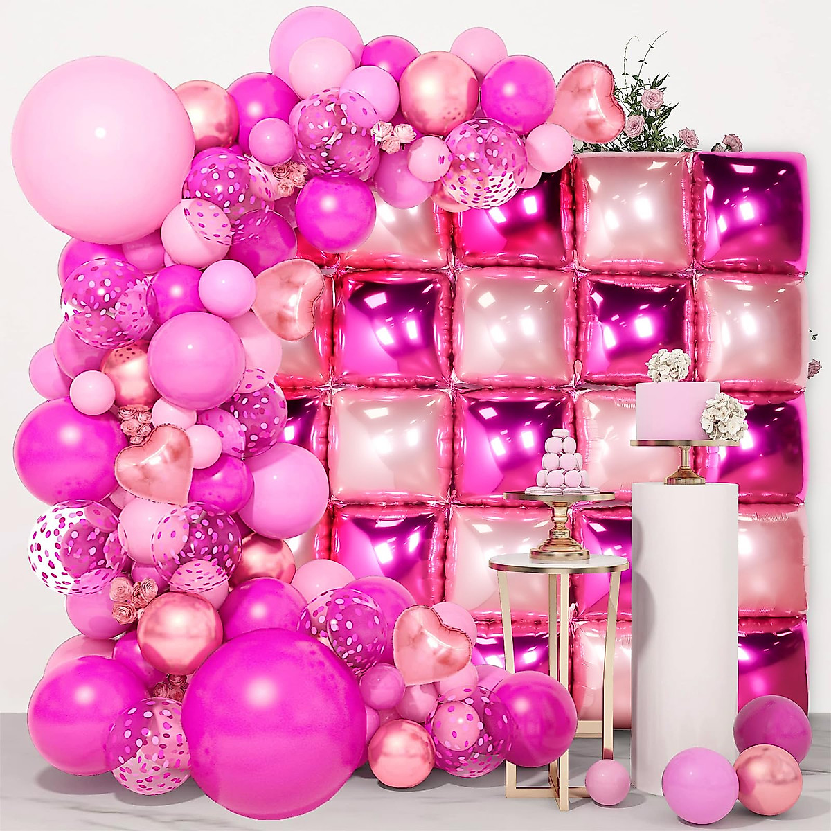Foil Balloons Pink Balloon Wall - Shimmer Foil Balloons Wall Square Pink Balloons Wall Backdrop Pink Balloons for Girls Birthday Baby Shower Wedding Bridal Shower Pink Party Balloon Backdrop