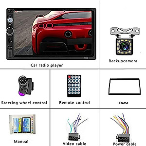 Camecho Car Stereo 2 Din Car Radio 7" MP5 Player with HD Touch Screen Digital Display Bluetooth Multimedia Support USB SD FM Aux-in Double Din Autoradio Mobile Phone Mirror Link with Backup Camera