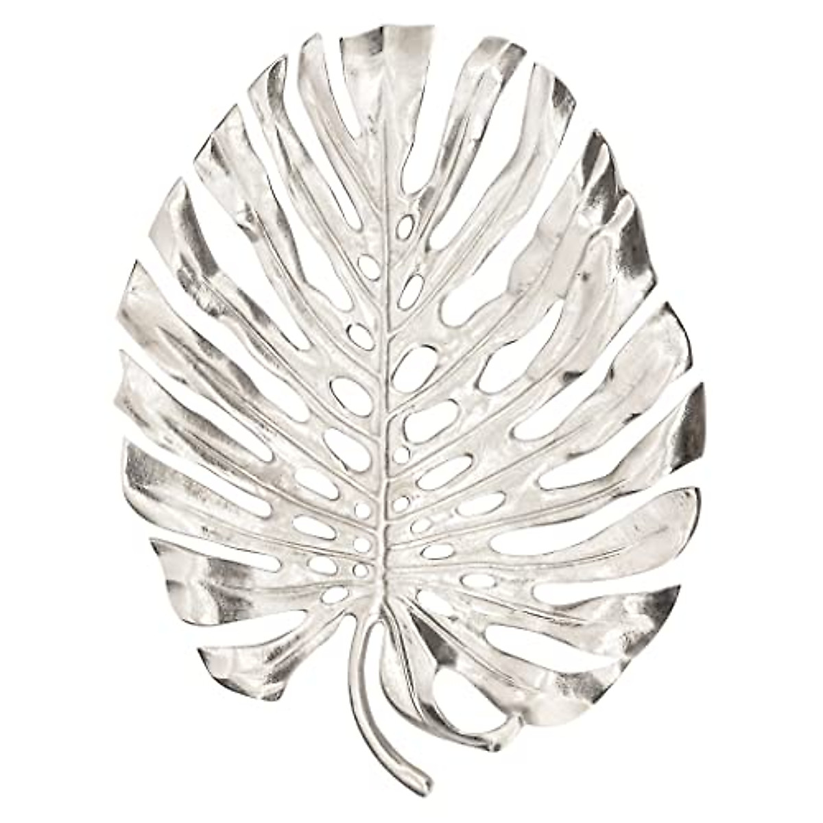 Torre & Tagus Lux Monstera Leaf Nickel Plated 19"L Wall Platter - Silver