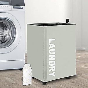 HolaDream Laundry Basket with Wheels, 22" Large Rolling Hamper with Leather Handle 70L, Collapsible Dirty Clothes Foldable Corner Washing Bin Waterproof Storage Organizer