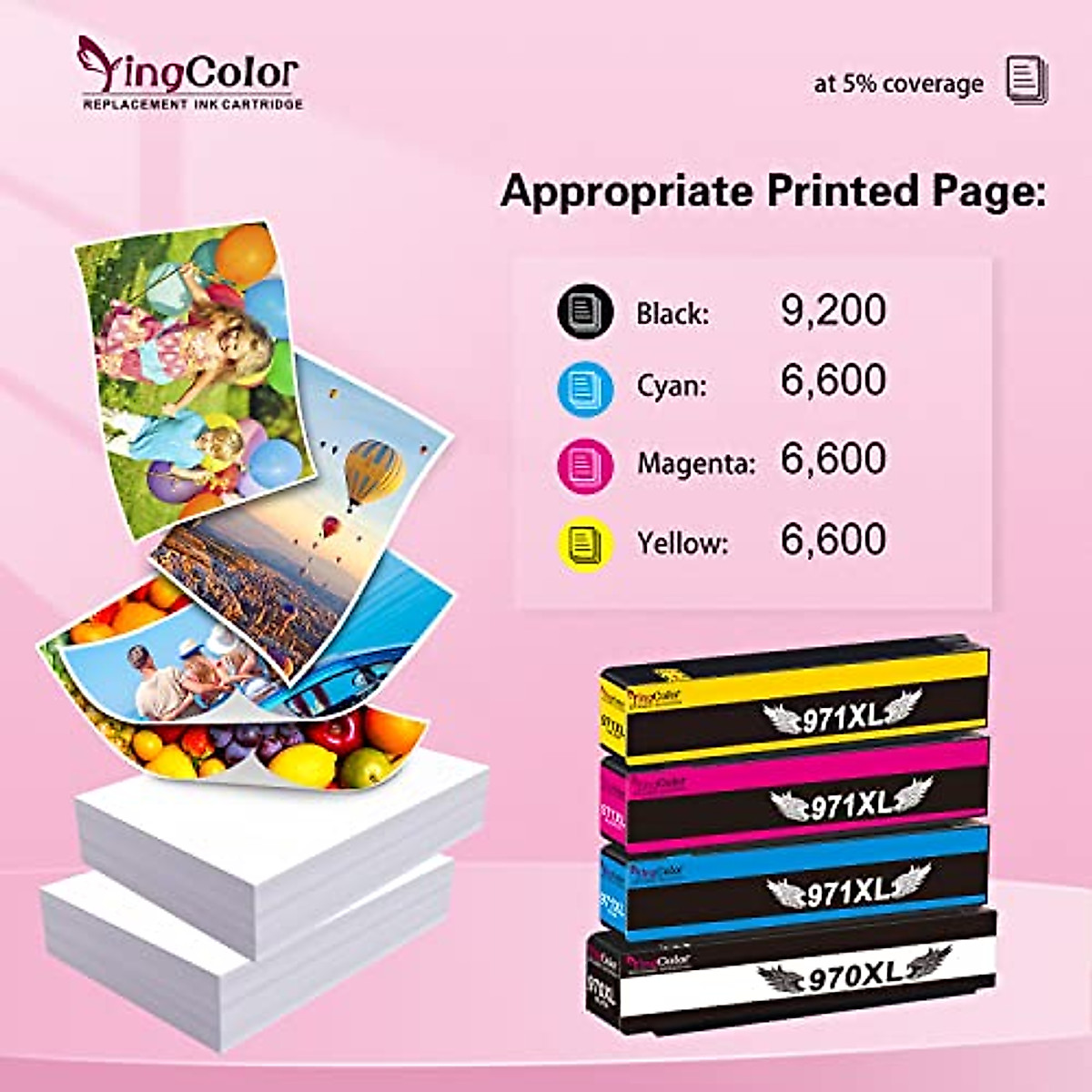 YingColor Compatible 970XL 971XL Ink Cartridge Replacement Compatible for HP 970 XL 971 XL for Officejet Pro X576dw X476dw X476dn X551dw X451dn X451dw Printer, 4 Packs (Black, Cyan, Magenta, Yellow)