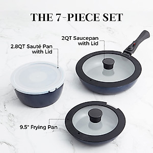 ROCKURWOK Pots and Pans with Removable Handle, Cookware Set with Ceramic Nonstick Coating, Suitble for Camping | RV, Dishwasher Safe | Ovens Safe | PFAS Free | PFOA Free, Blue