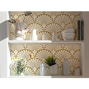 MelunMer Gold Peel and Stick Wallpaper Boho Gold Contact Paper for Cabinets Self Adhesive Removable Wallpaper for Bedroom/Bathroom Modern Contact Paper Leaf Ginkgo Biloba 393 in L 17.3In W