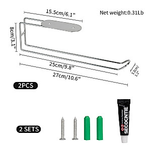 Paper Towel Holder Under Cabinet, H-SPACE Wall Mount Paper Towel for Kitchen, Self-Adhesive and Drilling Paper Towel Bar, Paper Towel Rack, SUS201 Stainless Steel 11 inch (Silver, 2PC)