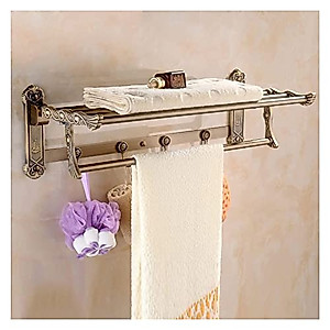 Towel BAR Rack Bathroom Towel Rack Wall Mounted Towel Holder,Bronze Bath Towel Rack,Bathroom Movable Rack Towel Rack with Towel Bars and 4 Hooks,Stainless Steel Bathroom Towel Shelf/Color/Gold (Color