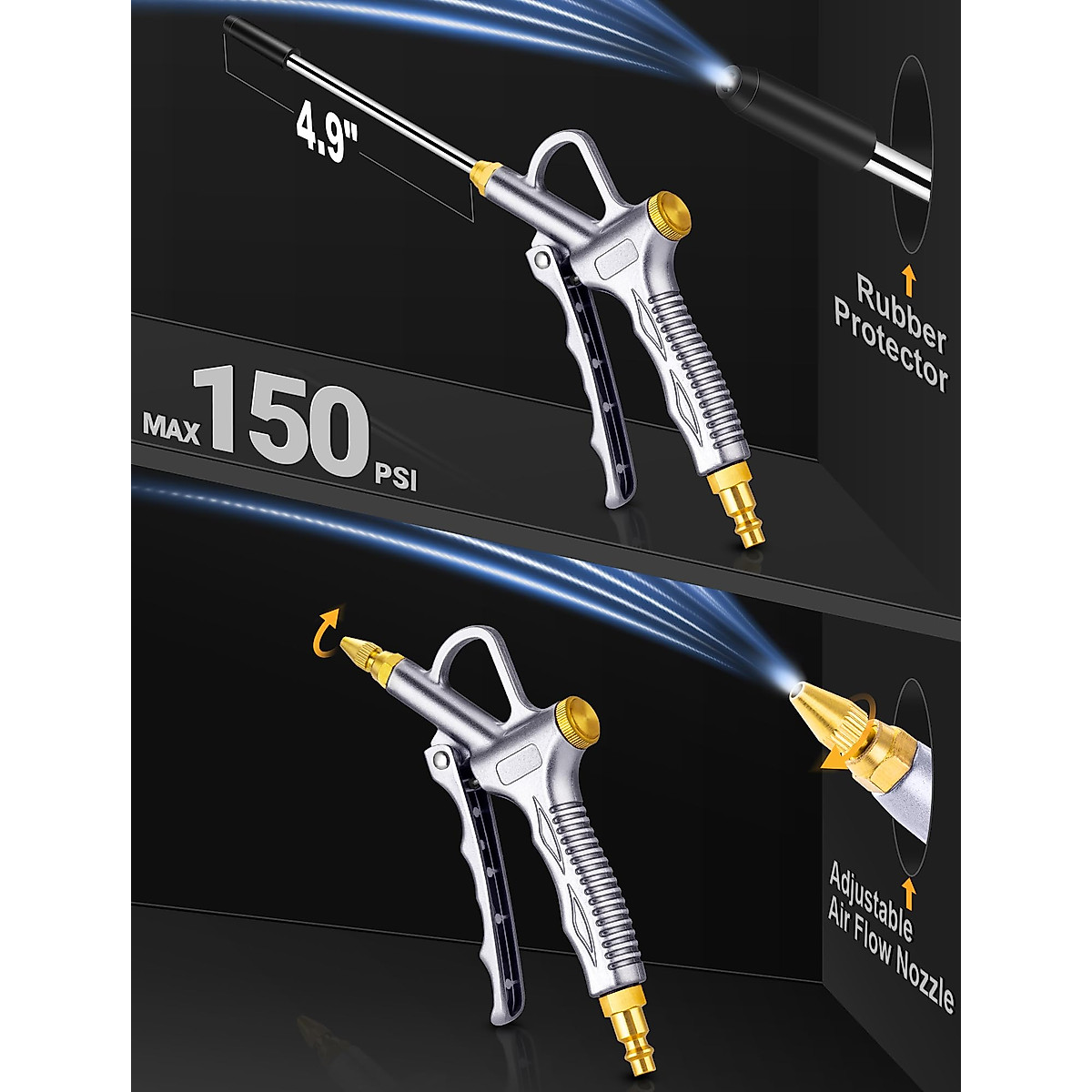 JASTIND Upgrade Air Blow Gun with Adjustable Air Blower Nozzle, Up to 27 Inches Extension with 4.9 Inches Steel Air Flow Nozzle, High Volume Pneumatic Dust Clean Tool for Air Compressor Accessory