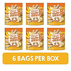 HAPPYTOT Organics Fruity Sticks, Oat & Fruit Filled Grain Sticks, Banana & Mango, Organic Toddler Snack, 2.5 Ounce Bag (Pack of 6)