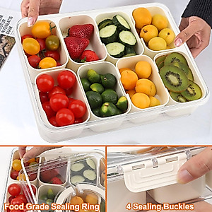KIUGCO Divided Snackle Box Charcuterie Container with Lid and Handle, Portable Snack Serving Tray with 8 Compartments for traveling, Party, Fruit, Nuts, Candy, Entertaining, Picnic, 2 Pack