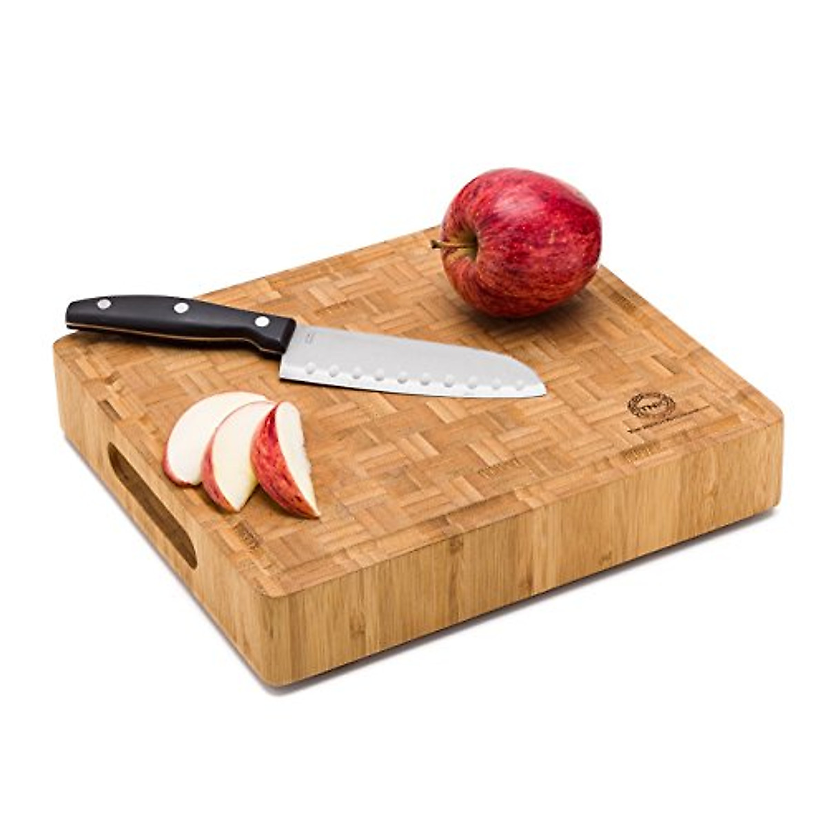 Small End Grain Bamboo Cutting Board | Professional, Butcher Block | Non-Slip Rubber Feet