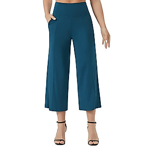 THE GYM PEOPLE Bootleg Yoga Capris Pants for Women Tummy Control High Waist Workout Flare Crop Pants with Pockets Dark Blue Green