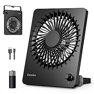 EasyAcc Portable Desk Fan Desktop Fan, Battery Operated Fan 6-Inch Foldable Travel Fan [ Ultra-Quiet Step-less Speed Control ] 160°Tilt Standing Hanging Fan for Travel Office Home Outdoor Dorm