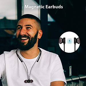 Meidong Bluetooth Headphones 10H Playtime V5.0 Wireless Neckband Earbuds with Magnetic Earbuds CVC6.0 Noise Cancelling Micphones (Gray)