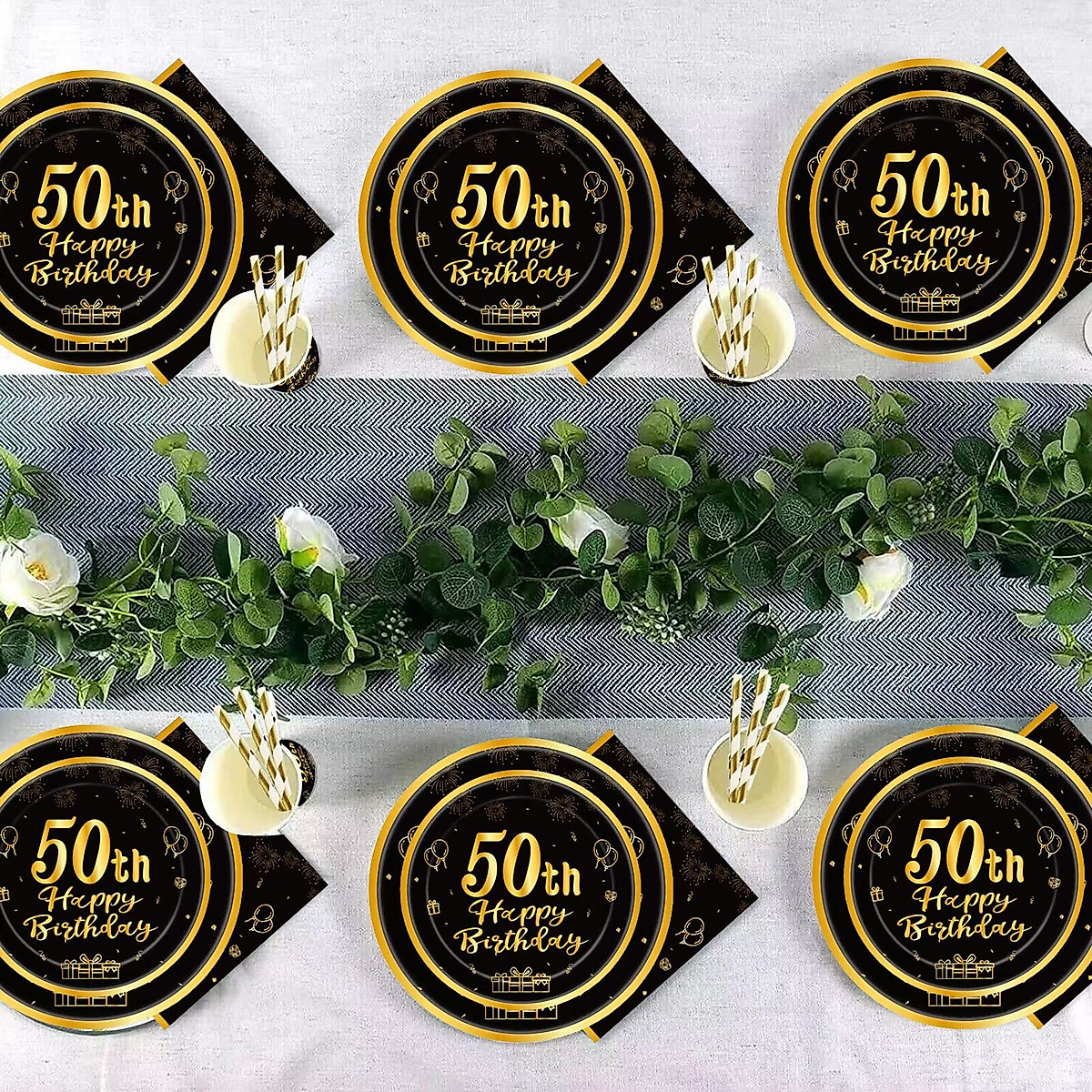50th Birthday Party Supplies, 50th Birthday Party Tableware Include 50th Birthday Party Plates, Napkins, Cups Straws for Men and Women 50th Birthday Party Decorations Serves 16 Guests
