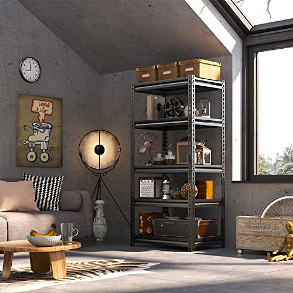 REIBII Garage Shelving Heavy Duty Storage Shelves Loads 1690 LBS, Garage Storage Shelves Adjustable Metal Shelving Heavy Duty Metal Shelves for Garage,Basement 32" W x 17" D x 72" H,Black