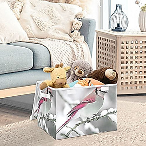 WELLDAY Winter Birds Snow Branch Storage Baskets Foldable Cube Storage Bin with Lids and Handle, 16.5x12.6x11.8 In Storage Boxes for Toys, Shelves, Closet, Bedroom, Nursery