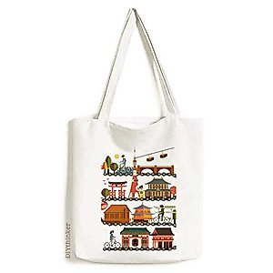Traditional Japanese Riding Landshape Map Tote Canvas Bag Shopping Satchel Casual Handbag