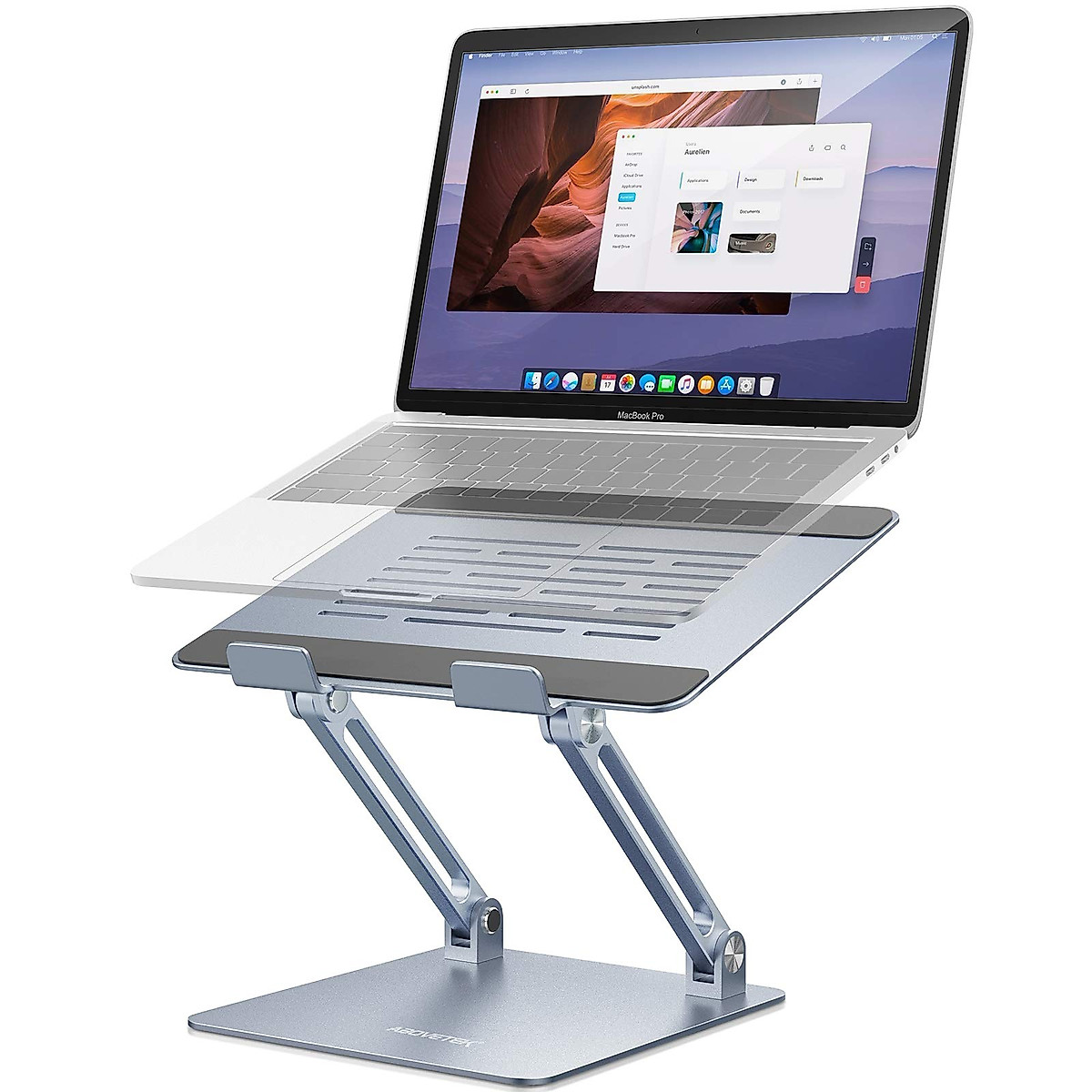 AboveTEK Laptop Stand, Adjustable Laptop Riser, Aluminum Computer Stand for Laptop up to 17.3 Inches, Portable Laptop Holder Compatible with MacBook Pro, HP, Ergonomic Desktop for Office, Home, Grey