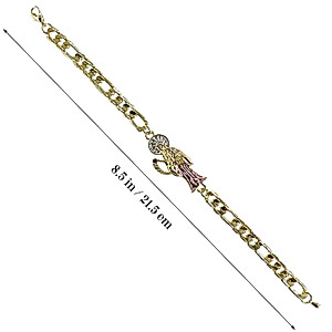 Gold Plate Santa Muerte Chain ID Bracelet For Women Men, La Santa Muerte Goth For Gifts, Mexican Skull Grim Reaper Jewelry