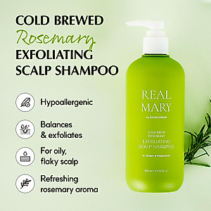 RATED GREEN Real Mary Exfoliating Dry Scalp Shampoo, 13.52 fl oz - Organic Rosemary Hair for Itchy , Gentle Scalp Moisturizer, with Ginger & Peppermint Oil