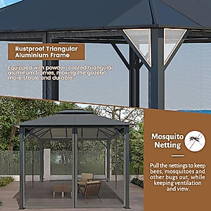 CASAINC Hardtop Gazebo 10x12 FT, Hardtop Gazebos with Double Roof, Aluminum Frame Permanent Outdoor Canopy, Patio Gazebo with Mosquito Netting for Patio Lawn Garden