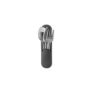 W&P Porter Stainless Steel Utensils with Silicone Carrying Case | Charcoal | Spoon, Fork & Knife for Meals on the Go | Portable and Compact Set