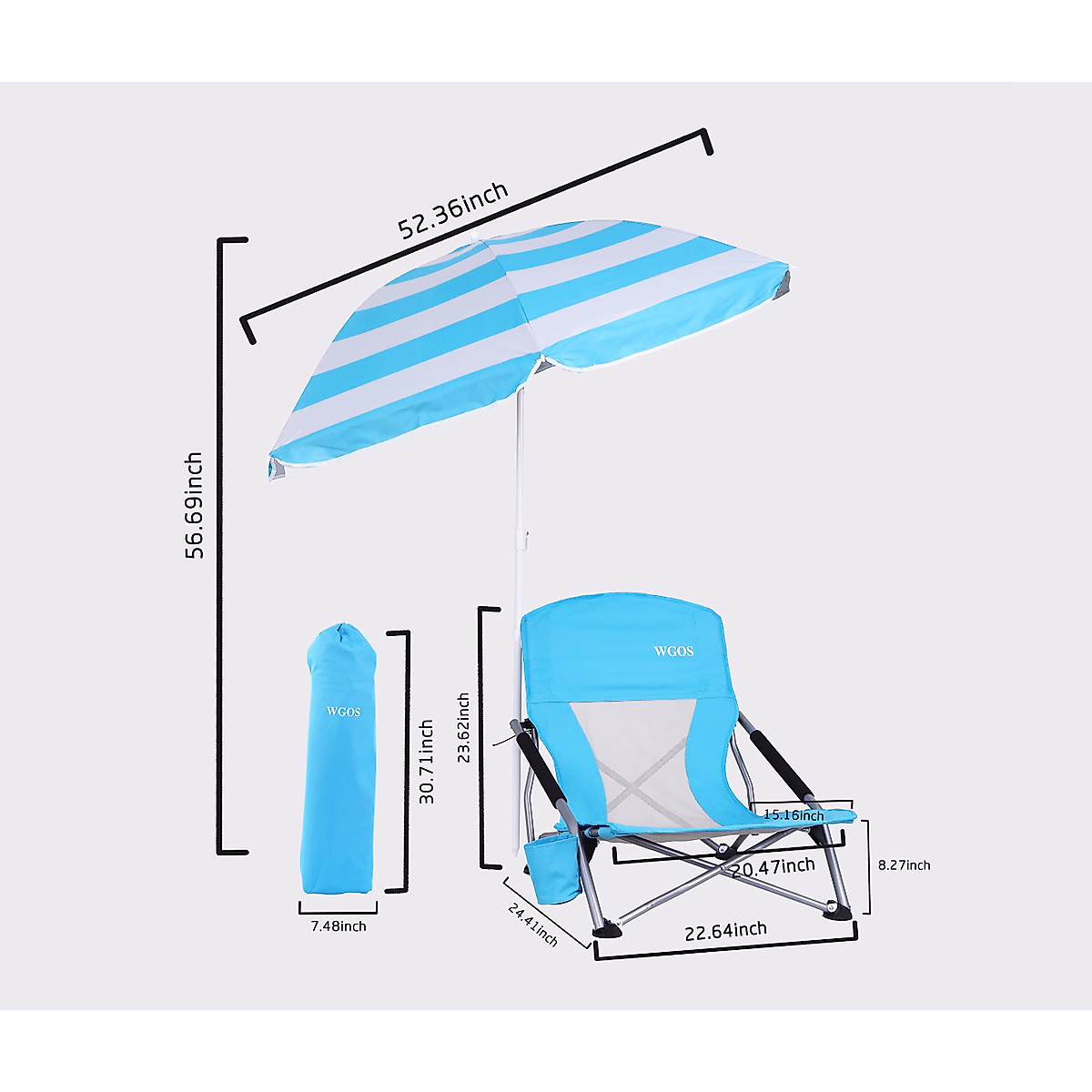 Beach Chair, Beach Chair and Umbrella, Folding Beach Chair, Beach Chairs for Adults, Low Beach Chair, Folding Chair with Umbrella, Camping Chair, Sillas De Playa (2-Pack Blue)